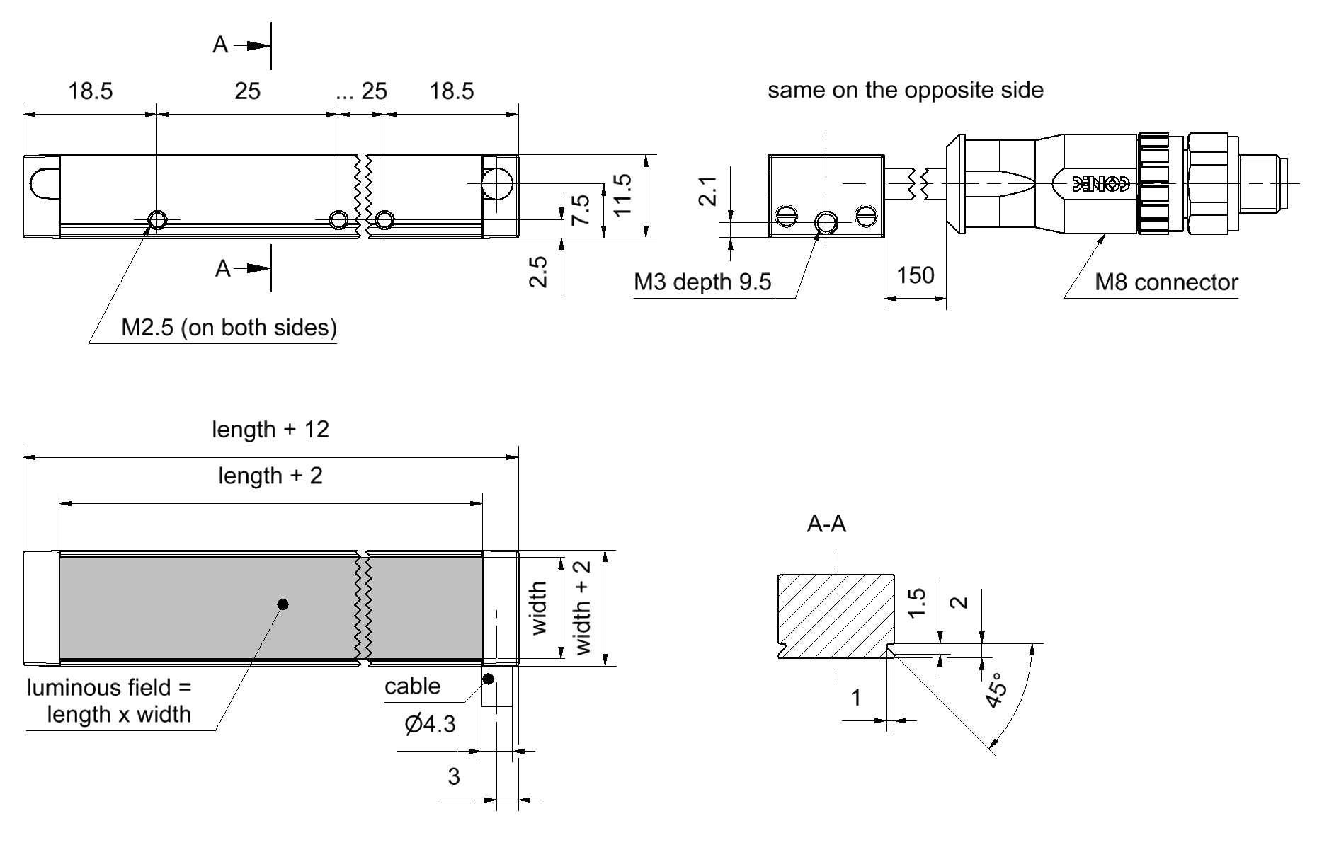vicolux® Bar Light - LAL14x250-W5K7/UDC/-a - Luminous Field Size 14 mm..
