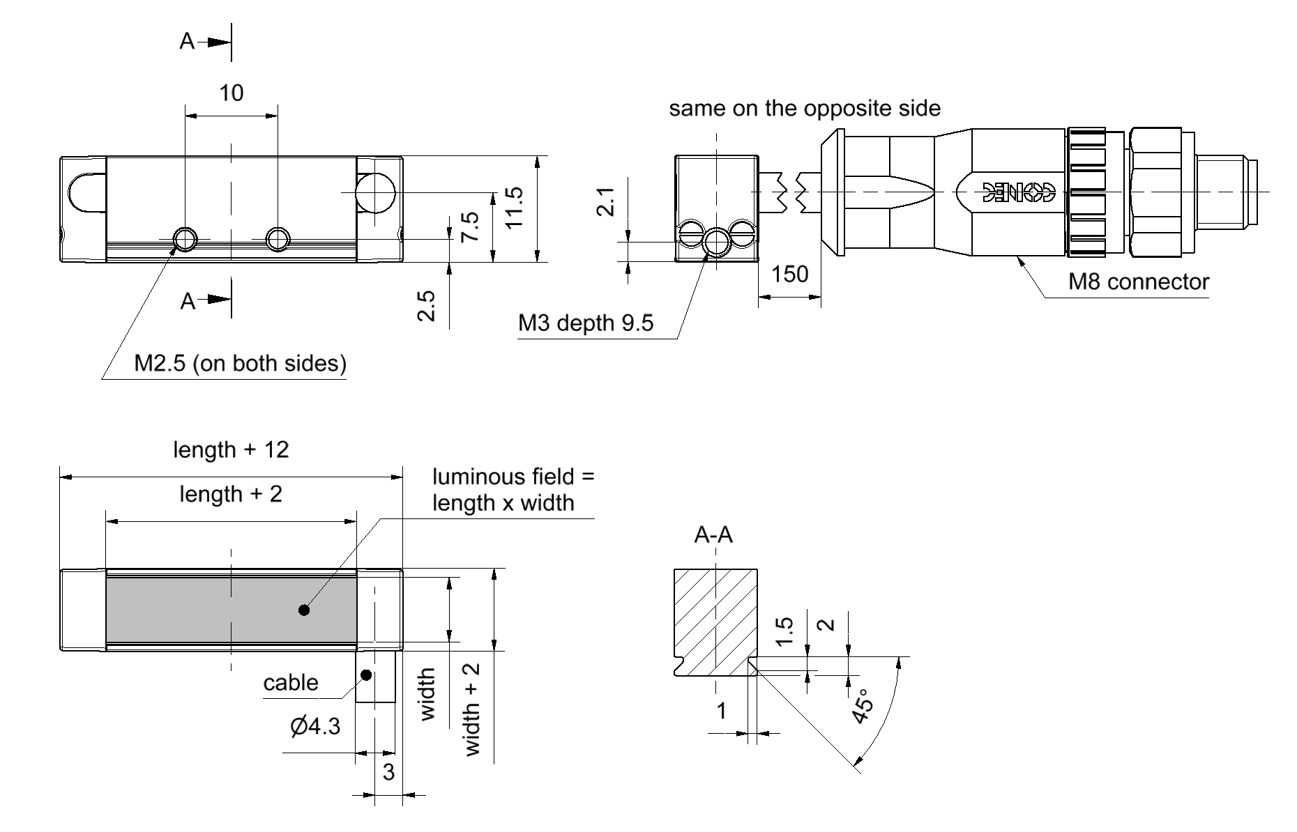 vicolux® Bar Light - LLL7x25-B470/UDC/-a - Luminous Field Size 7 mm x..