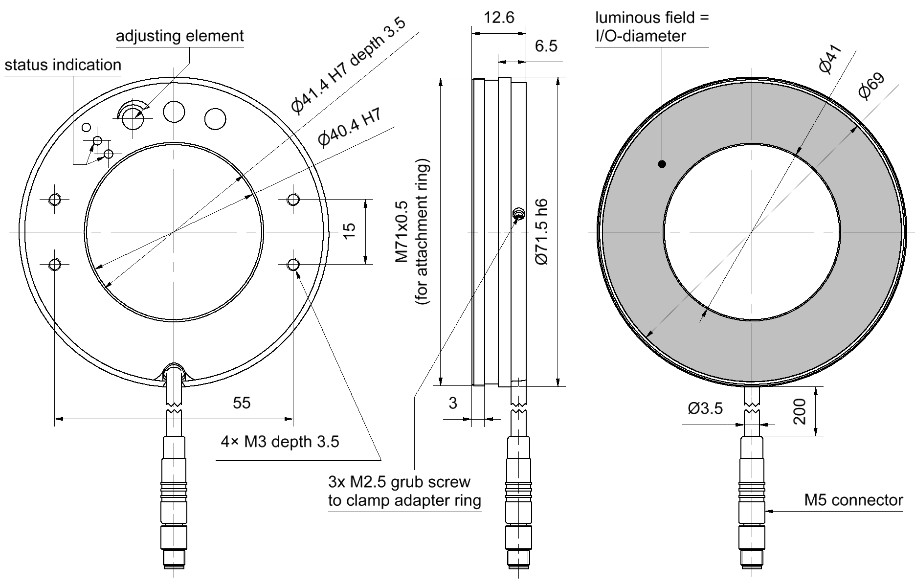 vicolux® Ring Light - RK2036-R633-24V/C - Diameter of luminous field..