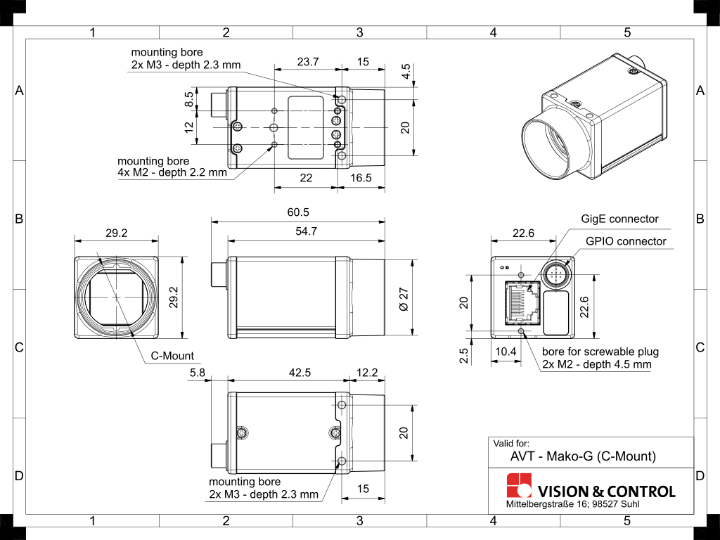 Camera for Multi-Camera Systems - Mako G-234C PoE