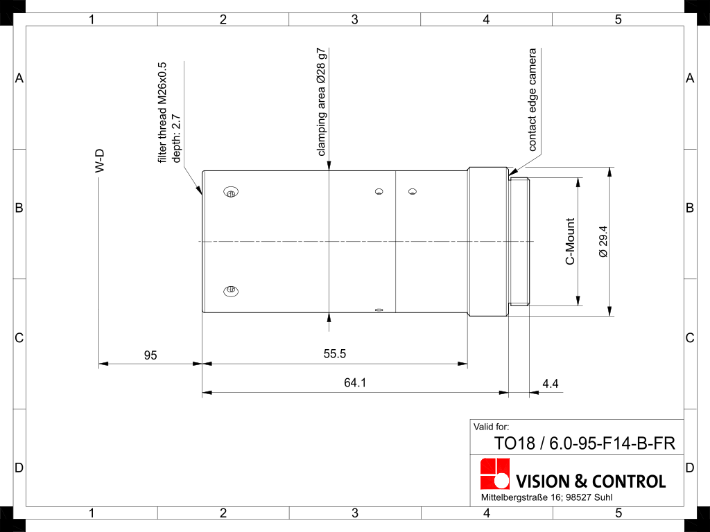 vicotar® Telecentric Lens - TO18/6.0-95-F14-BW-RF