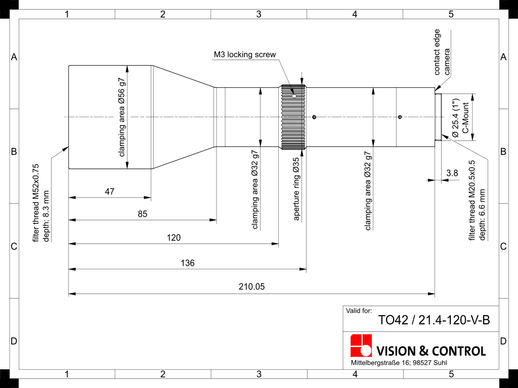 vicotar® Telecentric Lens - TO42/21.4-120-V-BW