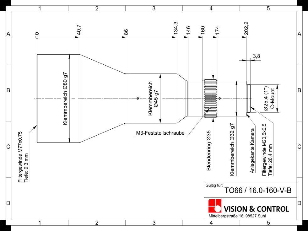 vicotar® Telezentrisches Objektiv - TO66/16.0-160-V-BW