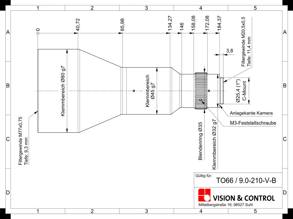 vicotar® Telezentrisches Objektiv - TO66/9.0-210-V-BW