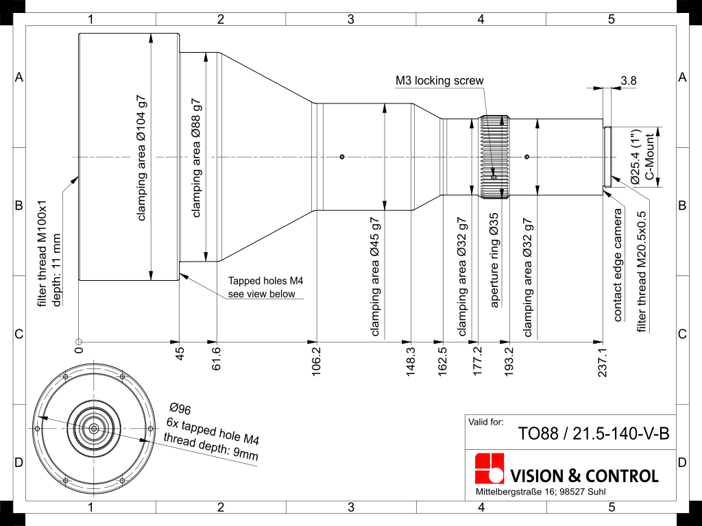 vicotar® Telecentric Lens - TO88/21.5-140-V-BW