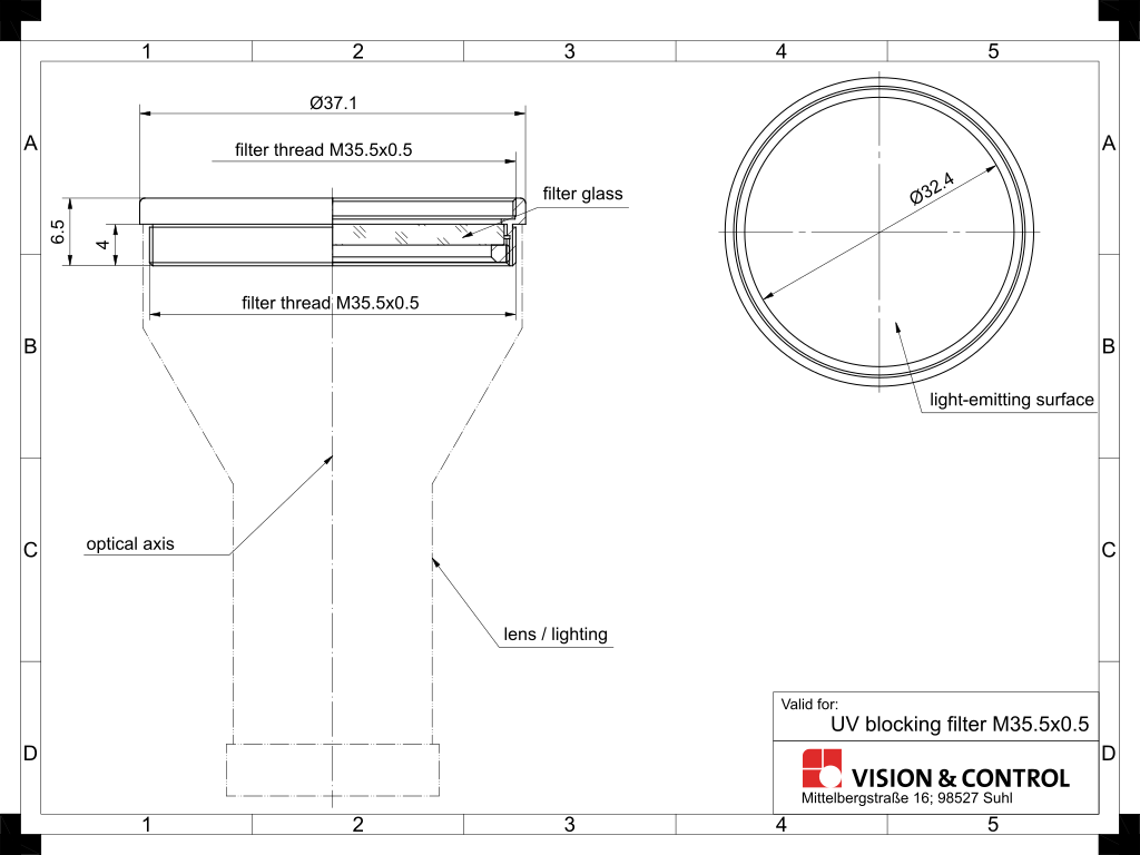 UV Cut-Off Filter - UV blocking filter M35.5x0.5