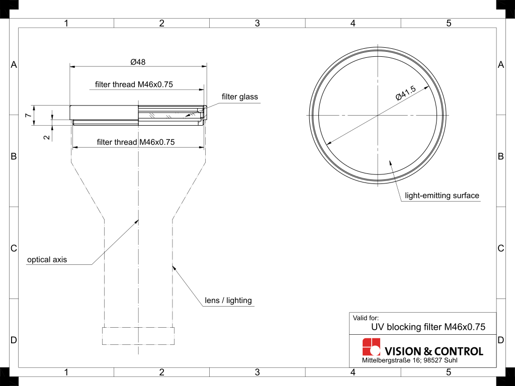 UV Cut-Off Filter - UV blocking filter M46x0.75